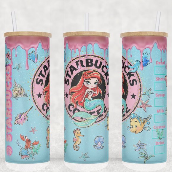 Dining | Frosted Glass Ariel Little Mermaid Starbucks Cup Mug Tumbler ...